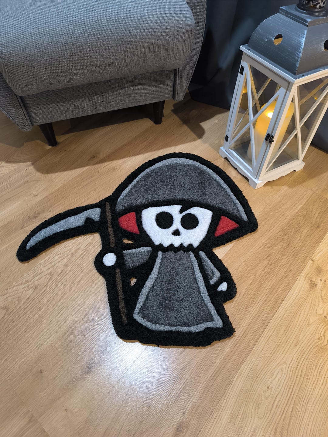 Horror Rug, Skeleton Tufted Rug, Gothic Halloween Rug, Grim Reaper ...