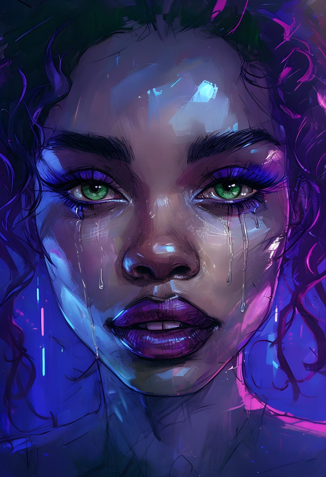 Abstract Crying Girl Portrait, Iridescent Tears, Digital Download ...