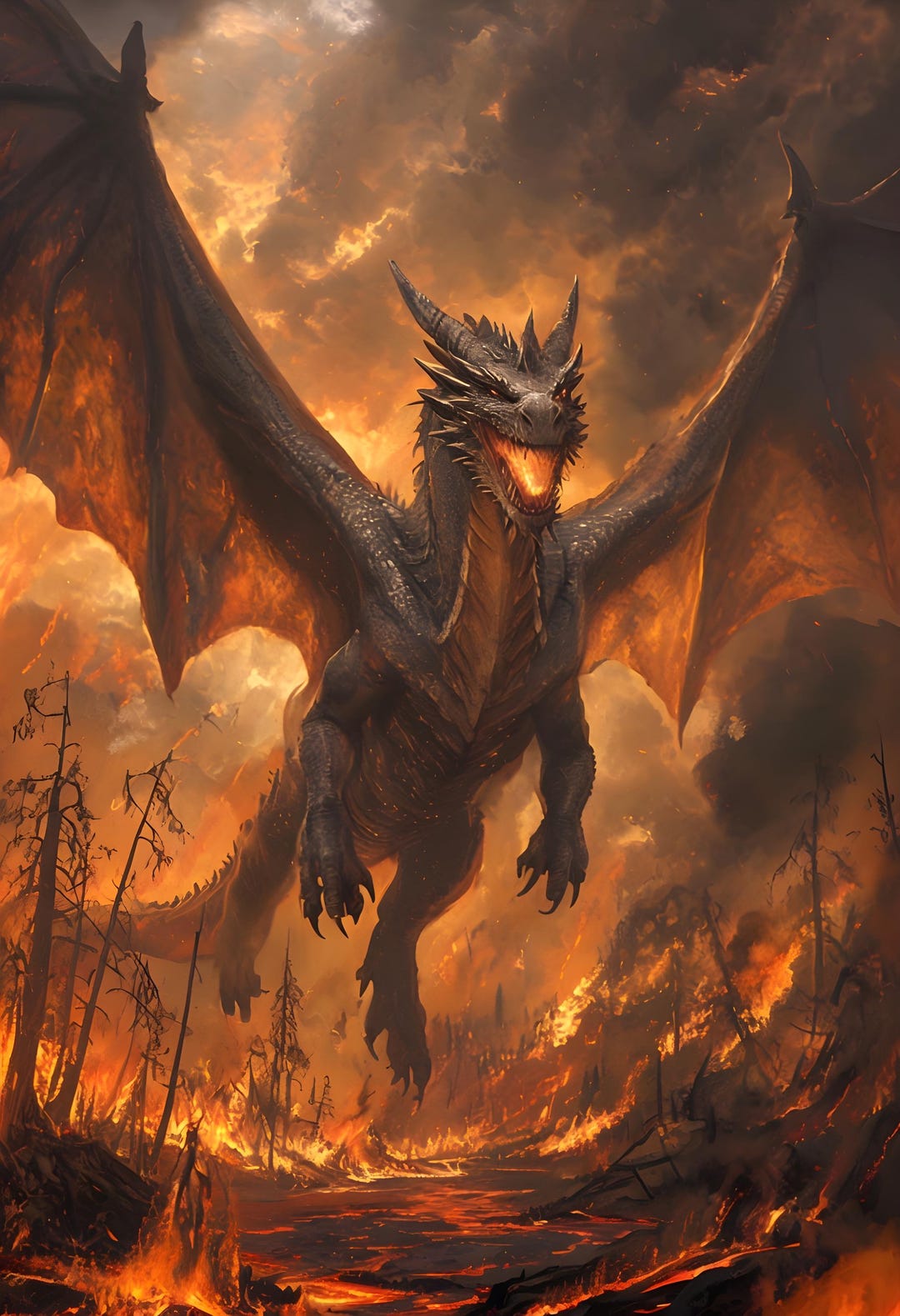 Flying Dragon Breathing Fire, Dragon Poster, Dragon Wall Art, Fierce ...