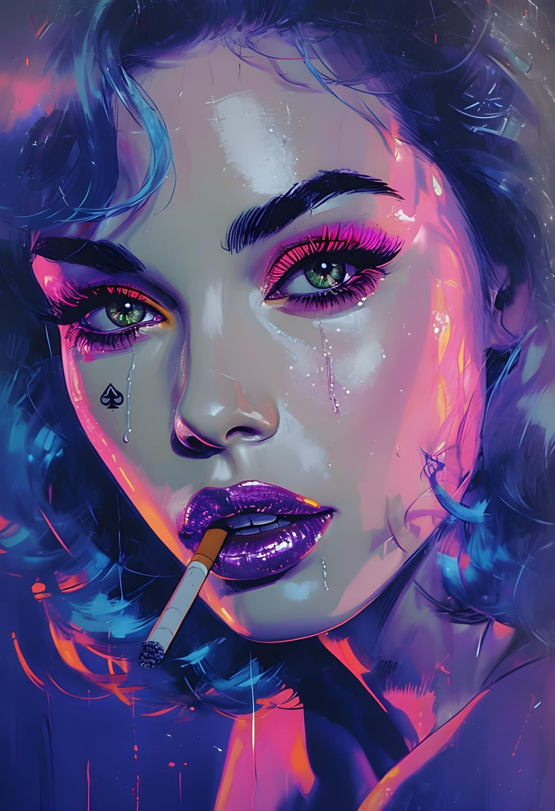 Abstract Crying Girl Portrait, Iridescent Tears, Digital Download ...