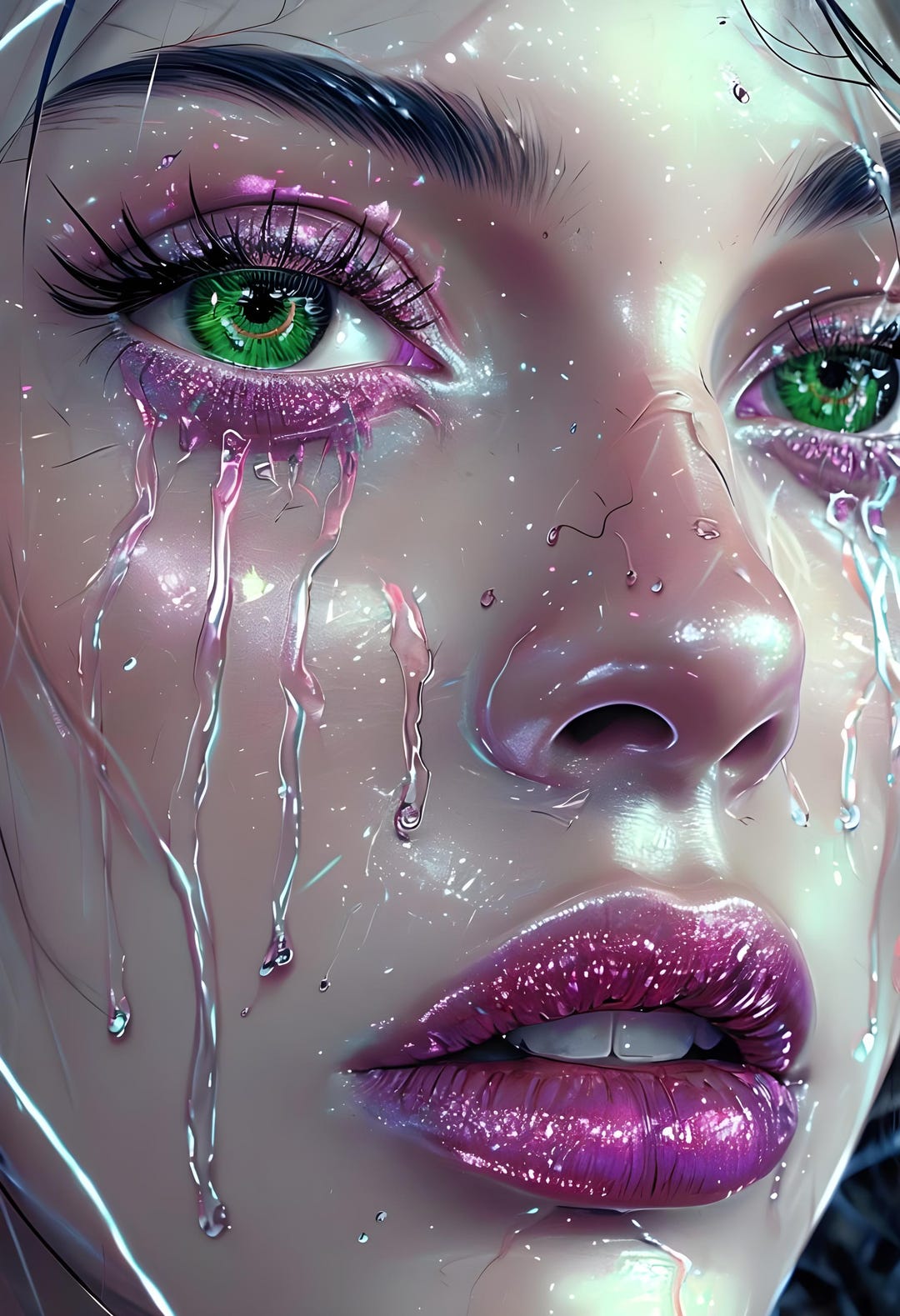 Abstract Crying Girl Portrait, Iridescent Tears, Digital Download ...