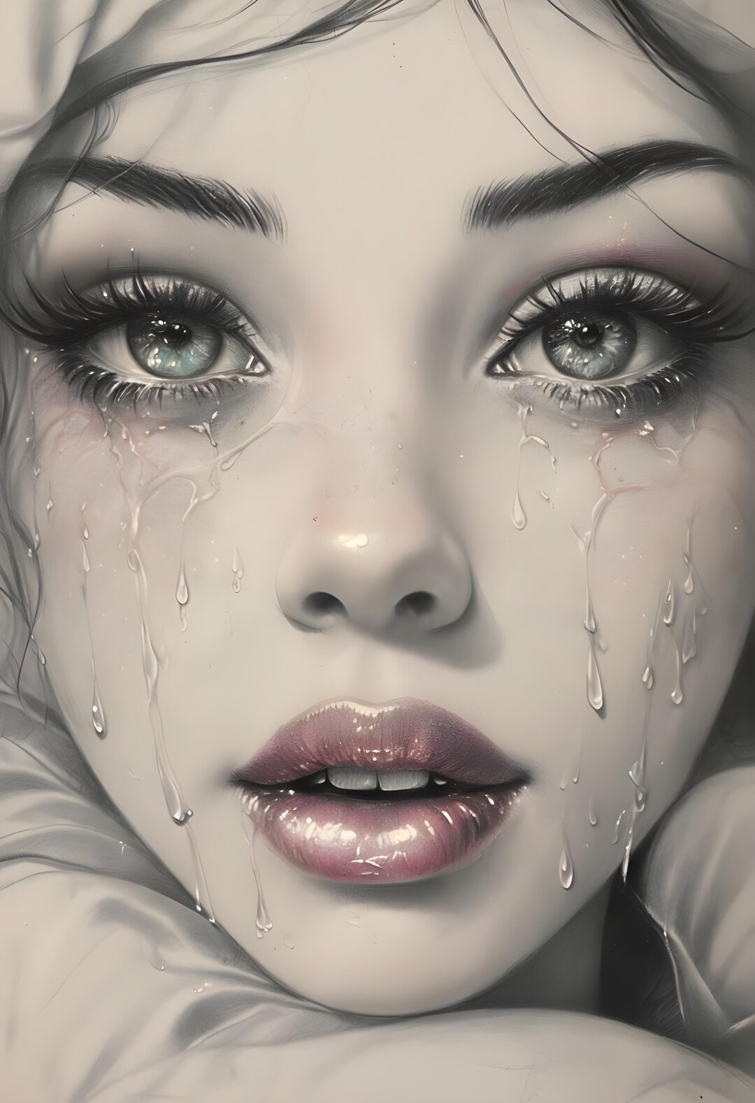 Abstract Crying Girl Portrait, Iridescent Tears, Digital Download ...
