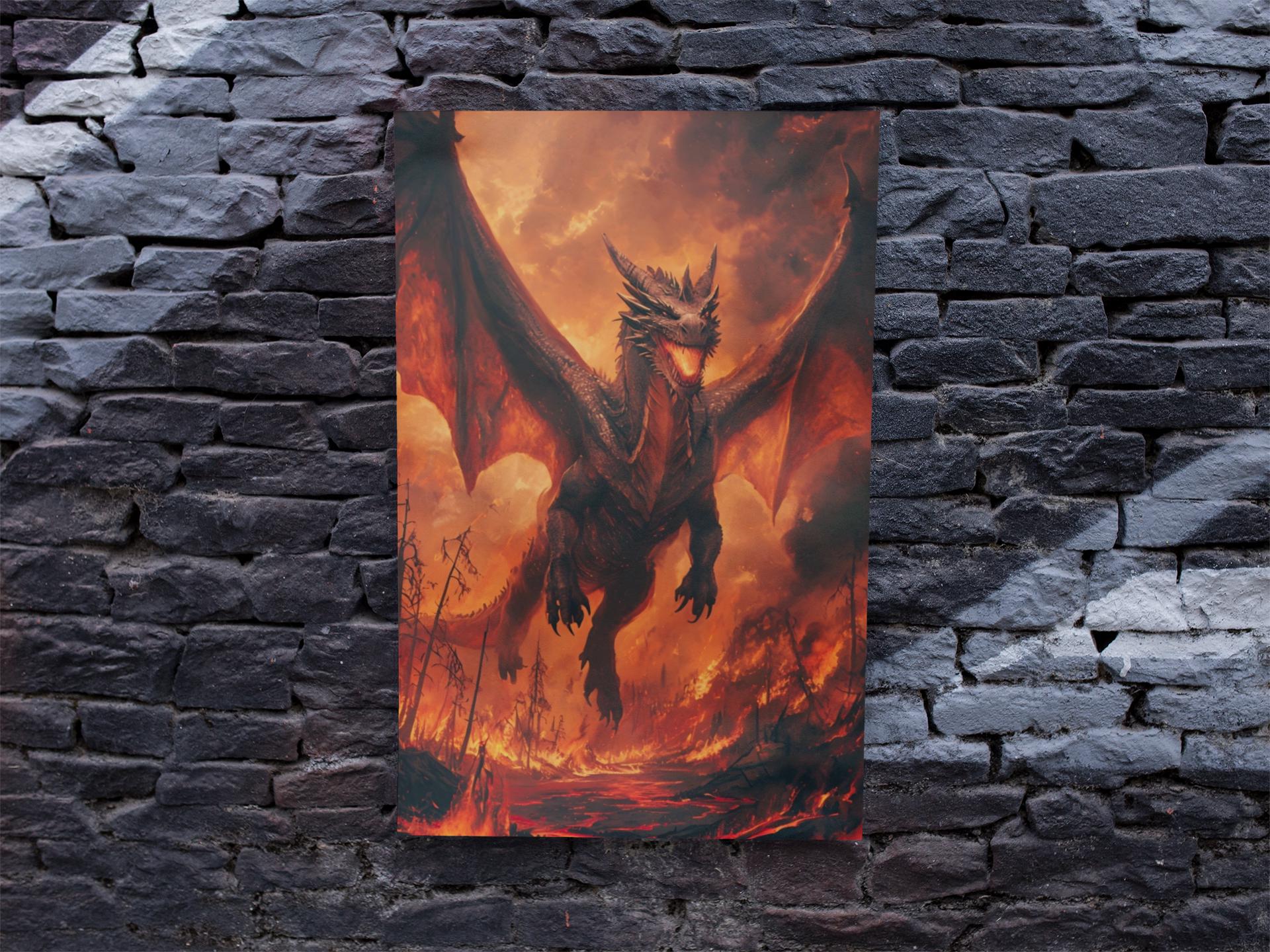 Flying Dragon Breathing Fire, Dragon Poster, Dragon Wall Art, Fierce ...