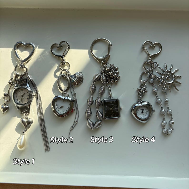 Vintage Silver Heart Watch Keychain,retro Pearl Watch Bag Accessory,y2k ...