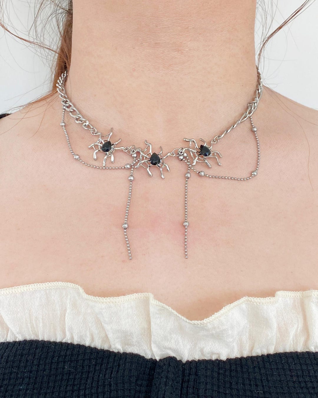 Gothic Black Spider Pendant Necklace, Grunge Web Jewelry, Halloween ...