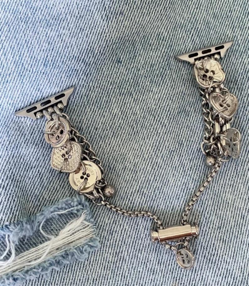 Punk Silver Button Beads Apple Watch Band,silver Button Charm ...