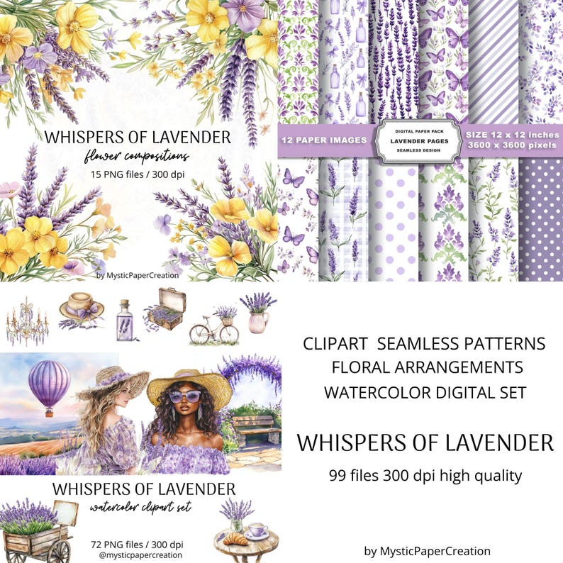 Lavender Digital Paper, Purple Floral Background for Scrapbooking ...