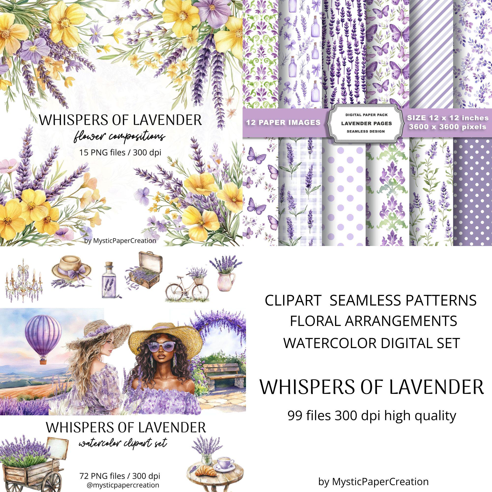Lavender Digital Paper, Purple Floral Background for Scrapbooking ...