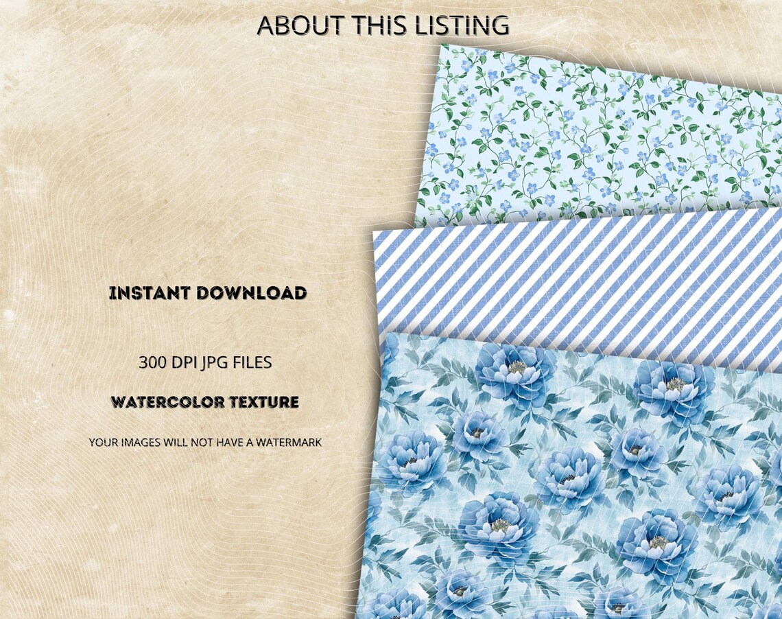 Watercolor Blue Floral Digital Paper, Seamless Pastel Pattern ...