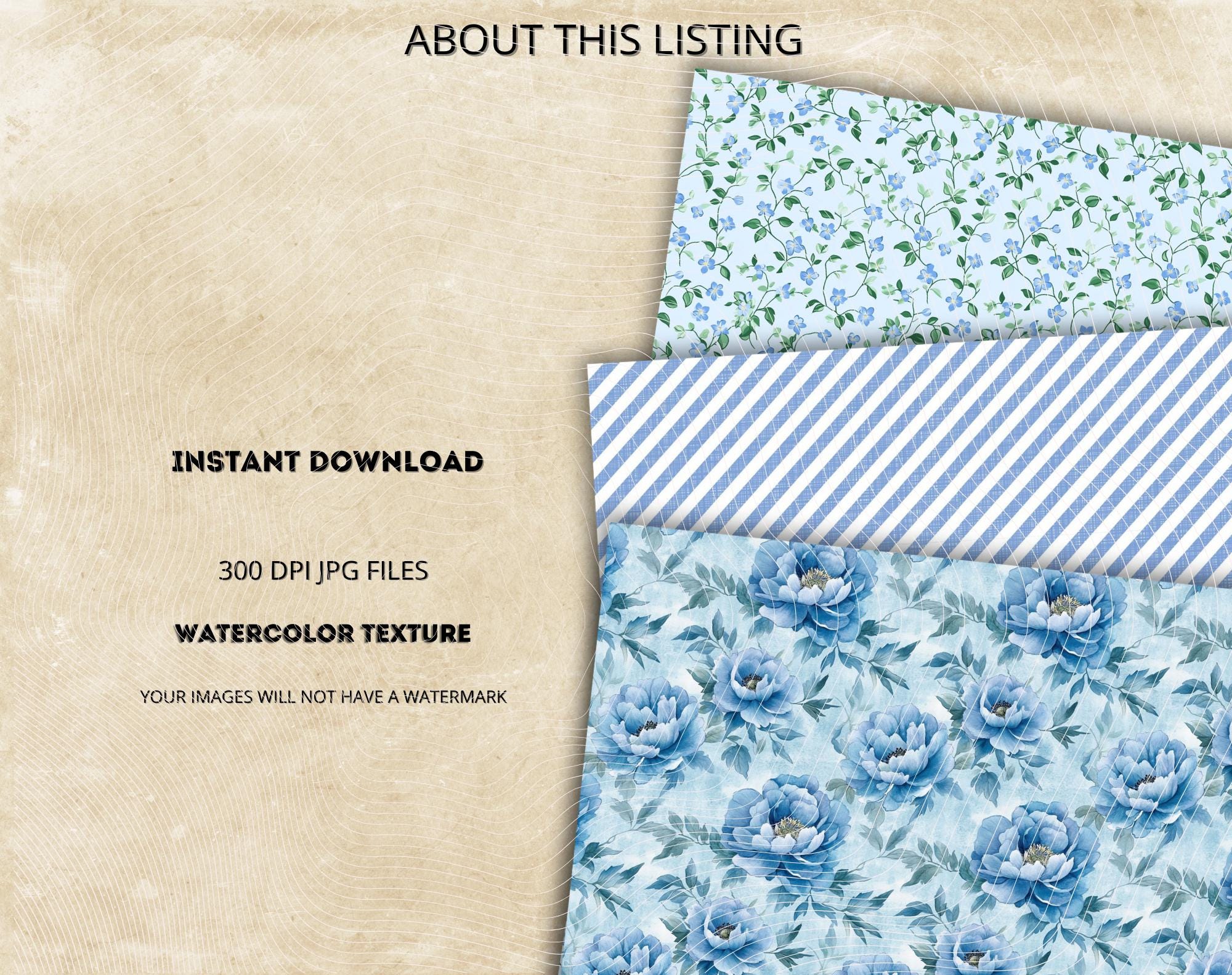 Watercolor Blue Floral Digital Paper, Seamless Pastel Pattern ...