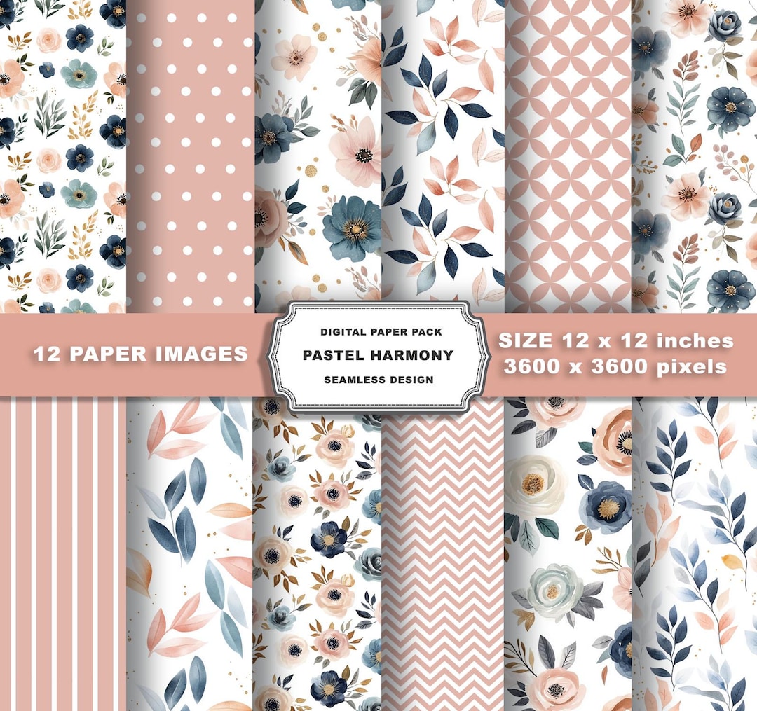 Watercolor Floral Digital Paper, Pink and Blue Flowers Seamless Pattern ...