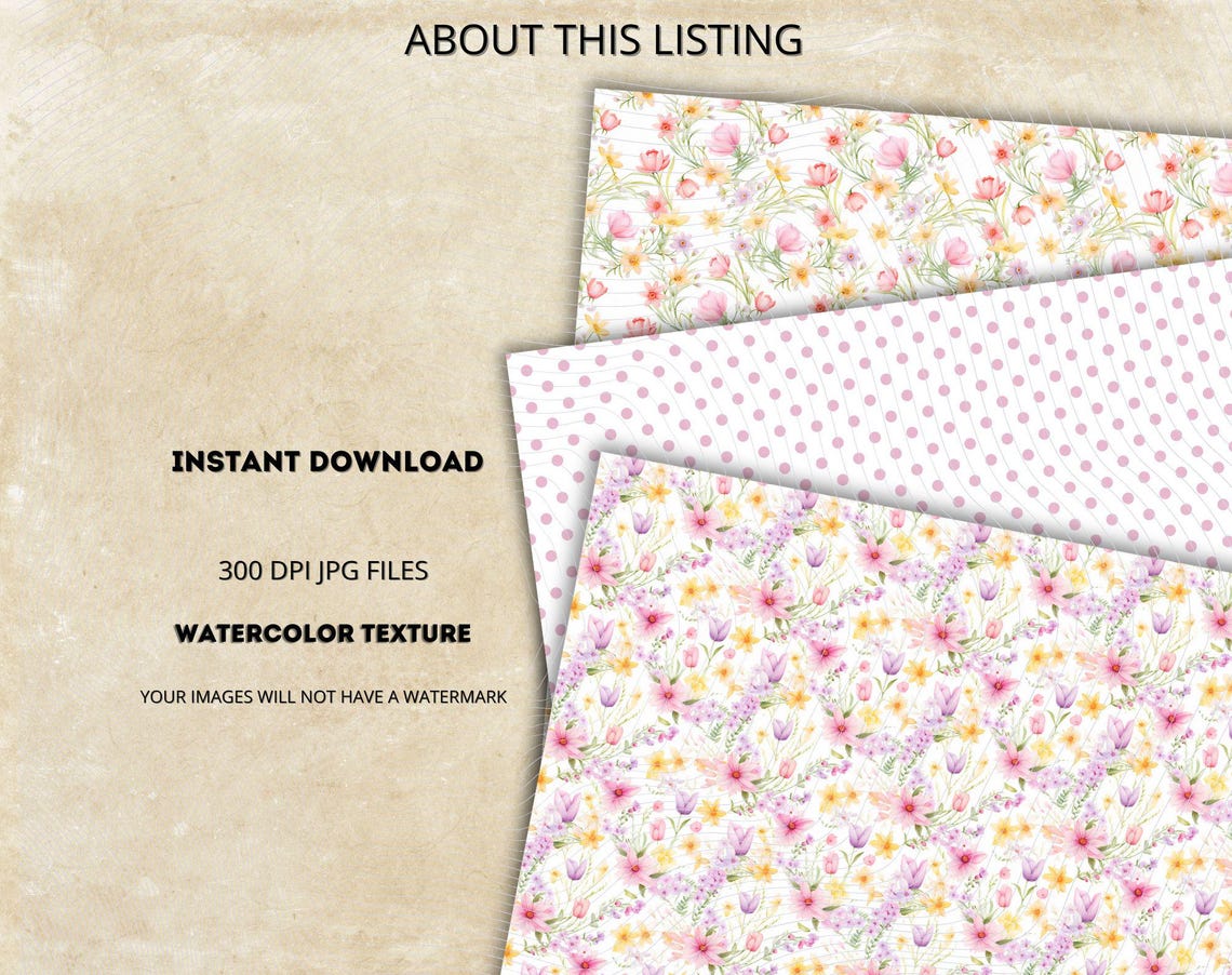 Watercolor Pink Floral Digital Paper, Spring Flowers Seamless ...