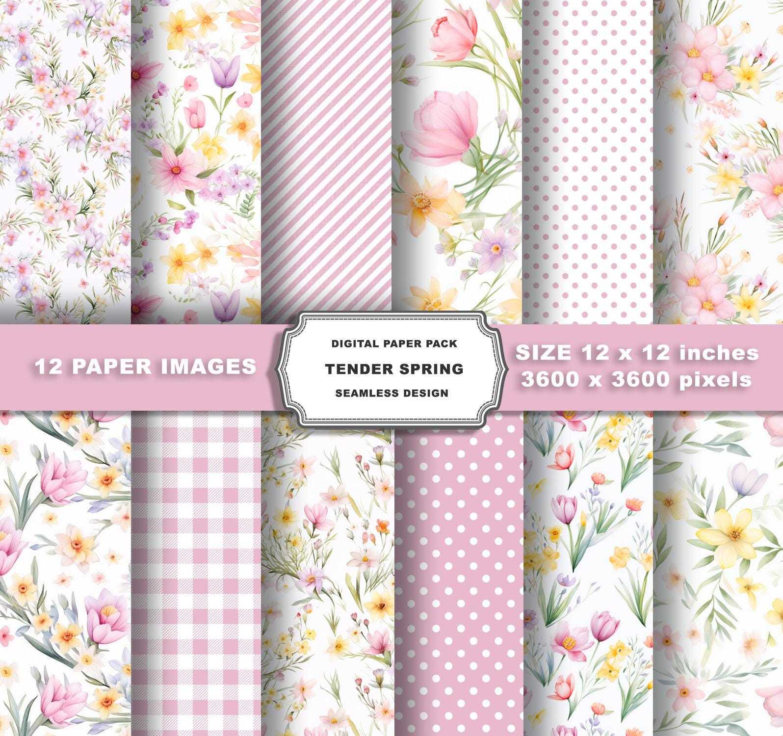 Watercolor Pink Floral Digital Paper, Spring Flowers Seamless ...