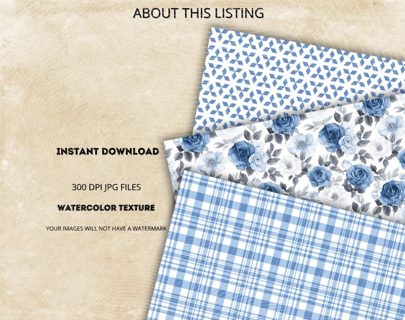 Watercolor Blue Floral Digital Paper, Floral Background, Scrapbooking ...