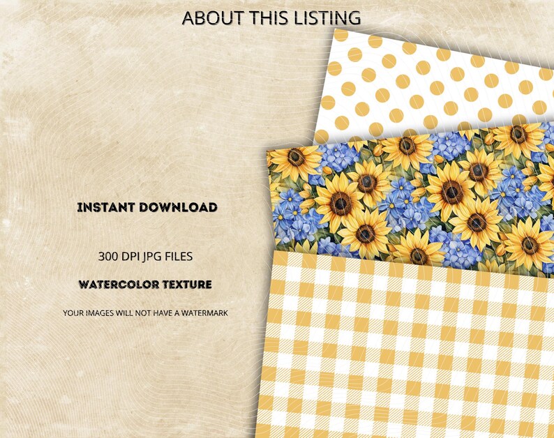 Watercolor Sunflower Digital Paper, Yellow Blue Floral Background ...