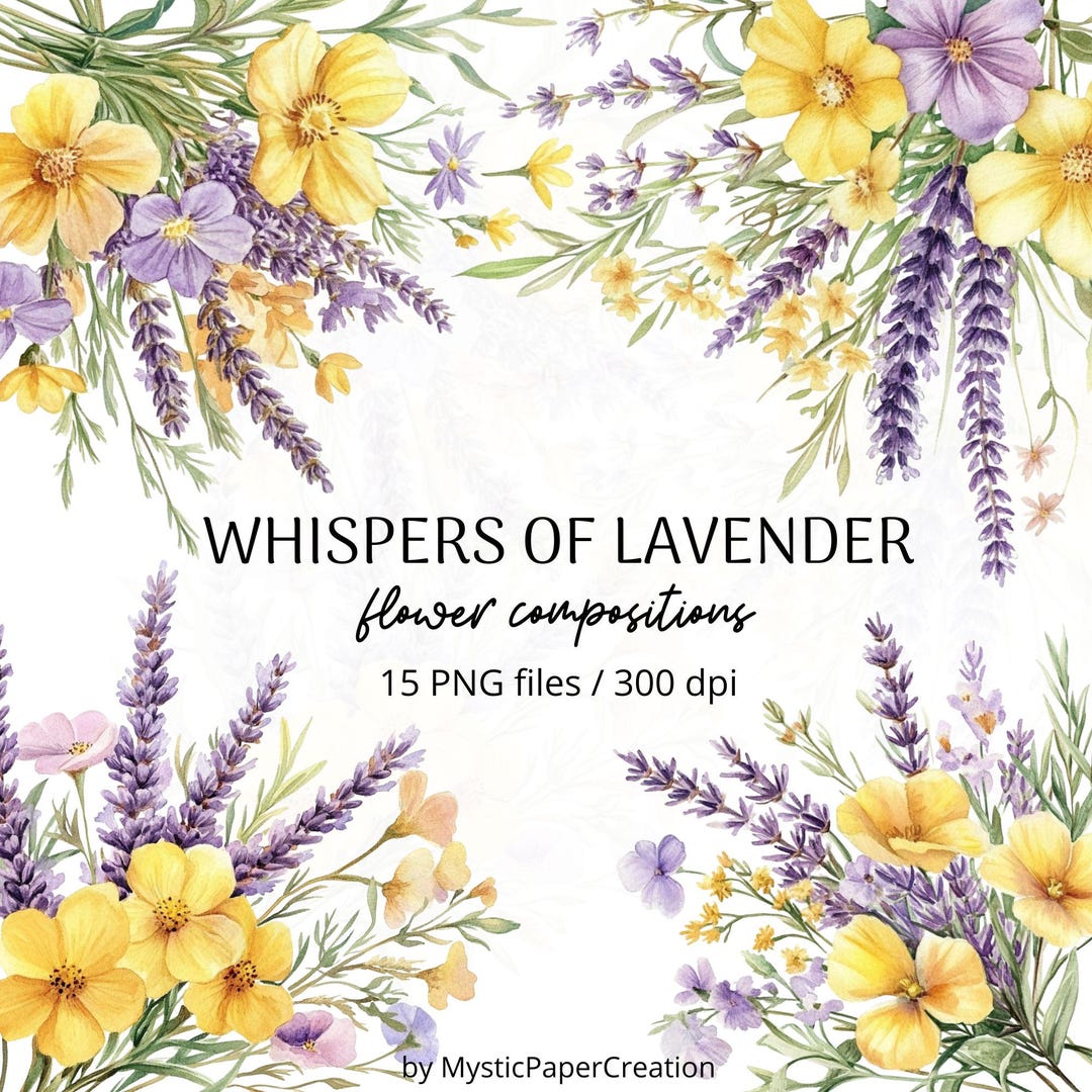 Lavender Bouquet Clipart, Purple Floral PNG, Watercolor Flowers ...