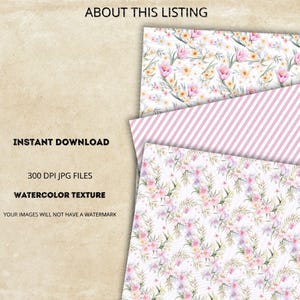 Watercolor Pink Floral Digital Paper, Spring Flowers Seamless ...