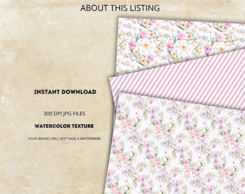 Watercolor Pink Floral Digital Paper, Spring Flowers Seamless ...