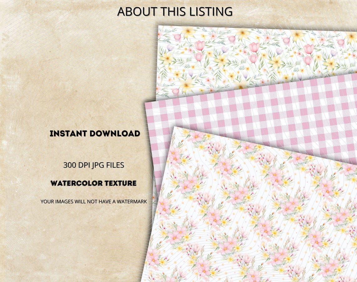 Watercolor Pink Floral Digital Paper, Spring Flowers Seamless ...