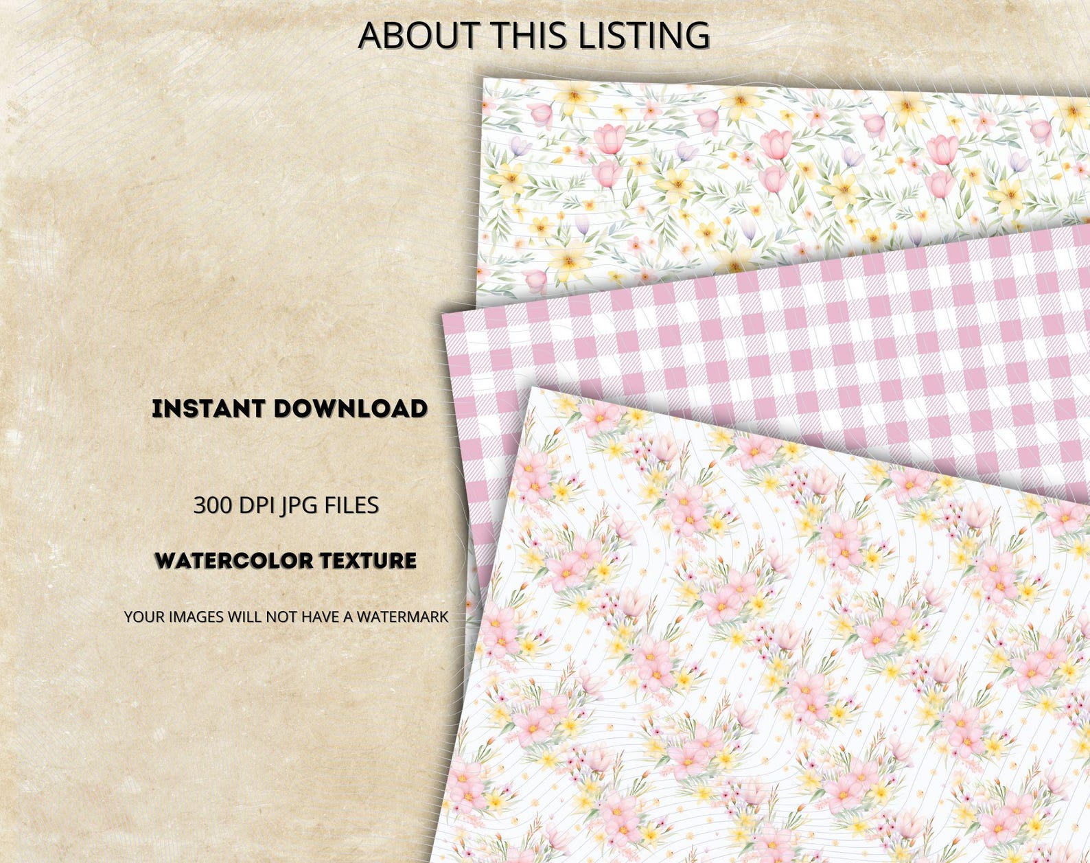 Watercolor Pink Floral Digital Paper, Spring Flowers Seamless ...