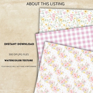 Watercolor Pink Floral Digital Paper, Spring Flowers Seamless ...