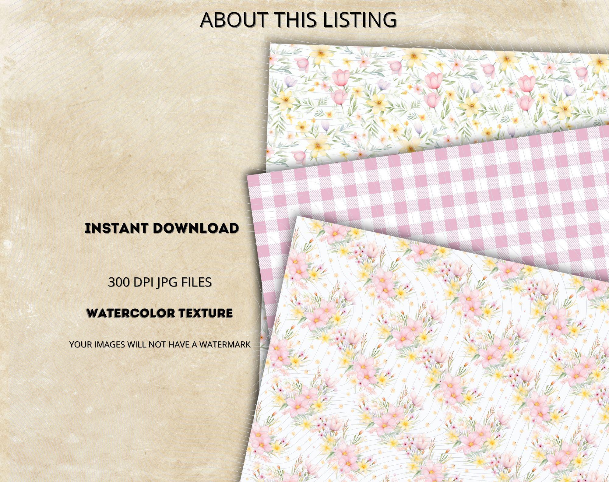 Watercolor Pink Floral Digital Paper, Spring Flowers Seamless ...