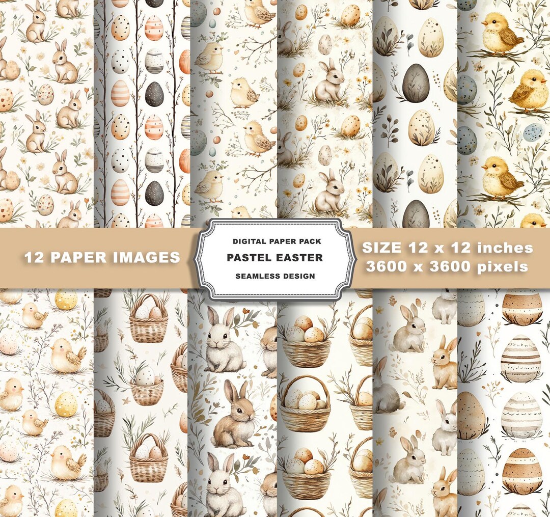 Vintage Watercolor Easter Digital Paper Seamless Printable Paper Pack ...