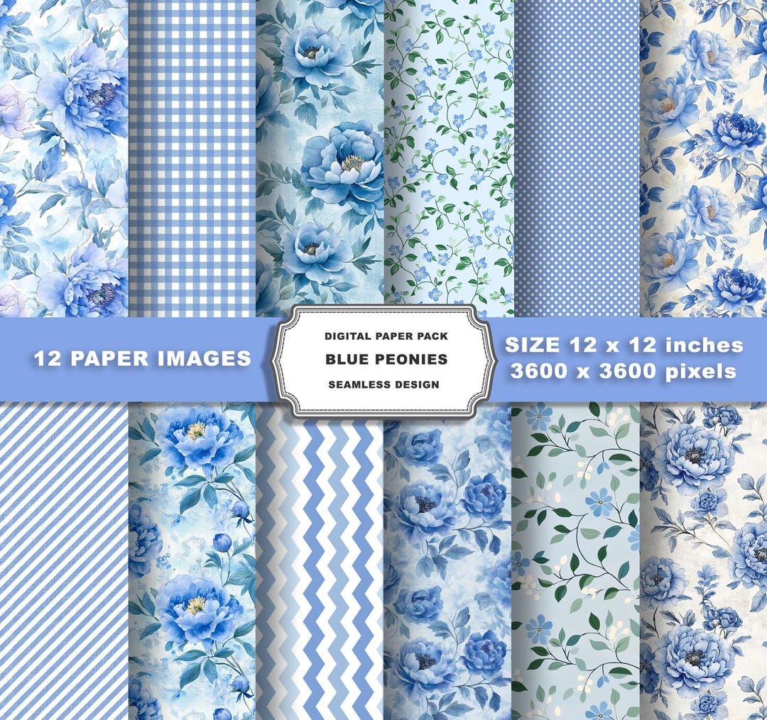 Watercolor Blue Floral Digital Paper, Seamless Pastel Pattern ...