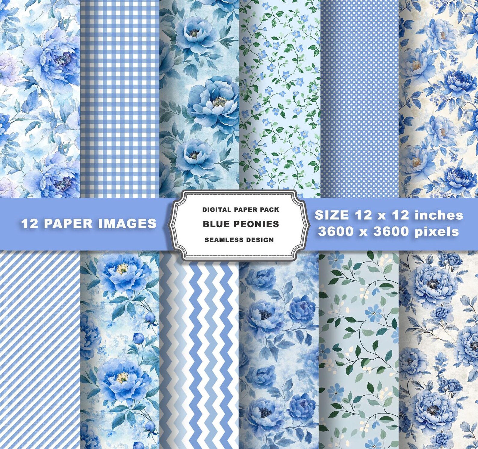 Watercolor Blue Floral Digital Paper, Seamless Pastel Pattern ...