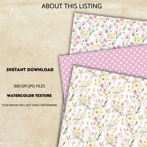 Watercolor Pink Floral Digital Paper, Spring Flowers Seamless ...