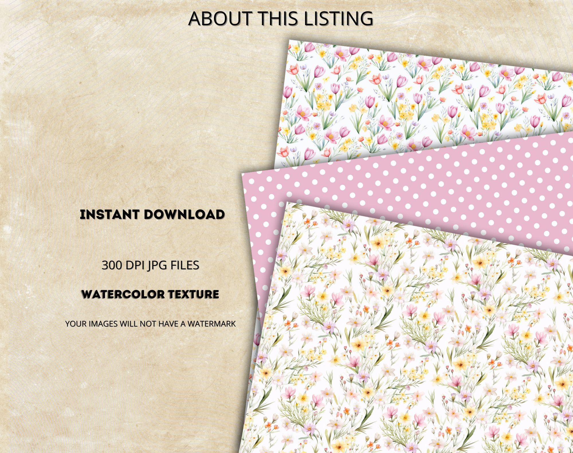 Watercolor Pink Floral Digital Paper, Spring Flowers Seamless ...