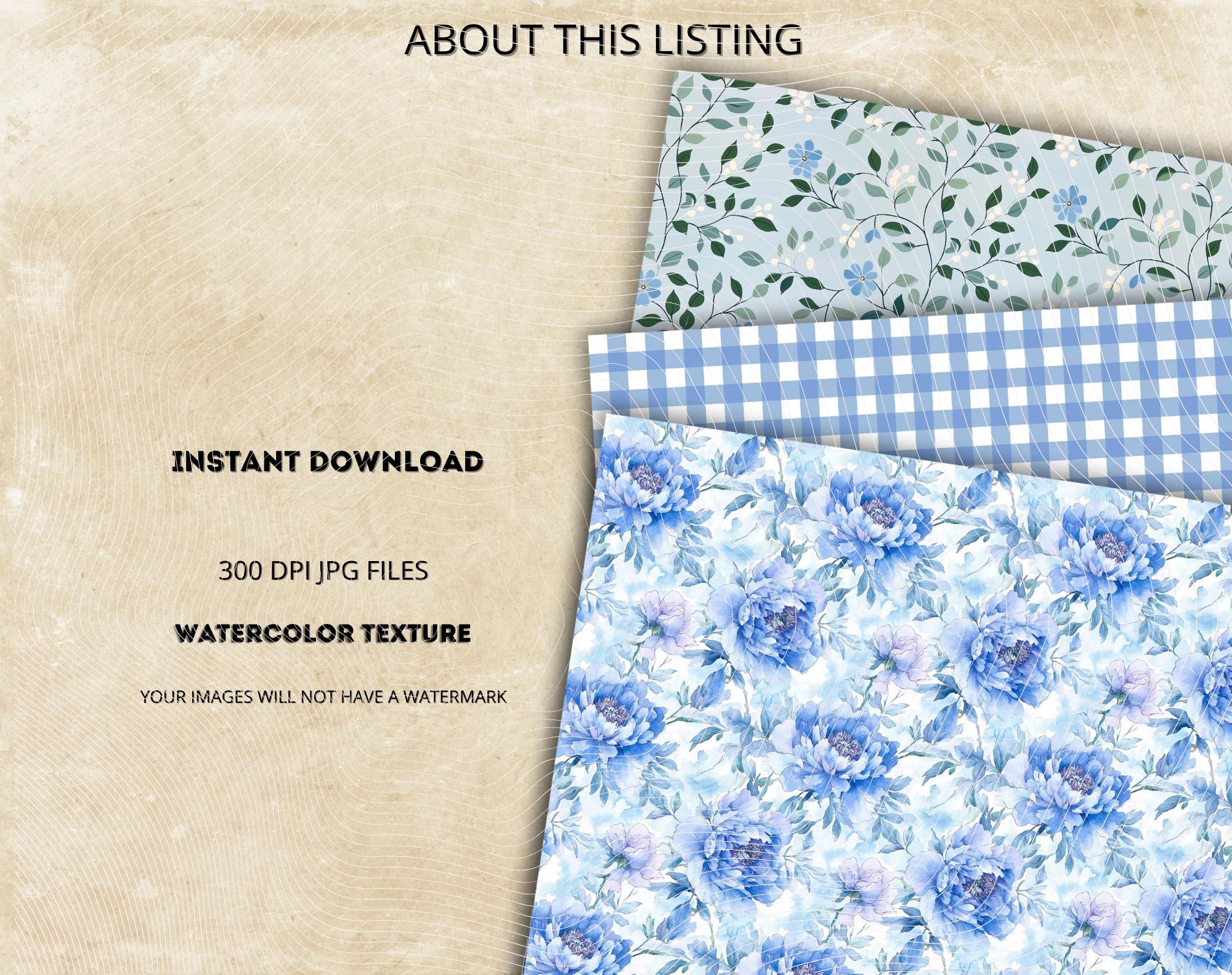 Watercolor Blue Floral Digital Paper, Seamless Pastel Pattern ...