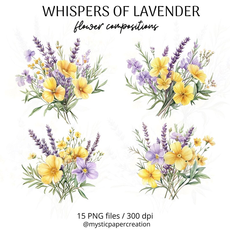 Lavender Bouquet Clipart, Purple Floral PNG, Watercolor Flowers ...
