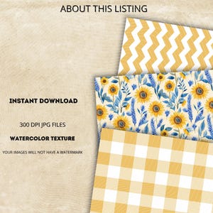 Watercolor Sunflower Digital Paper, Yellow Blue Floral Background ...