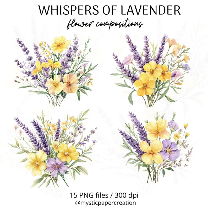 Lavender Bouquet Clipart, Purple Floral PNG, Watercolor Flowers ...
