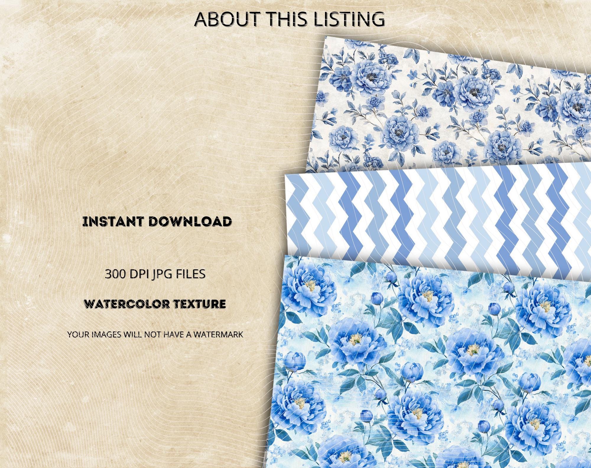 Watercolor Blue Floral Digital Paper, Seamless Pastel Pattern ...