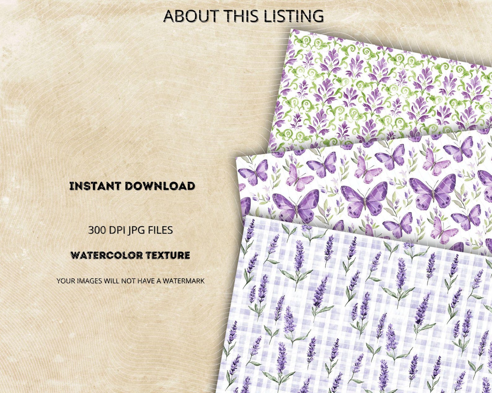 Lavender Digital Paper, Purple Floral Background for Scrapbooking ...