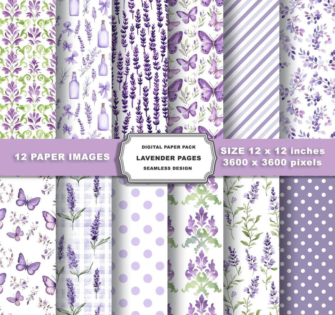 Lavender Digital Paper, Purple Floral Background for Scrapbooking ...