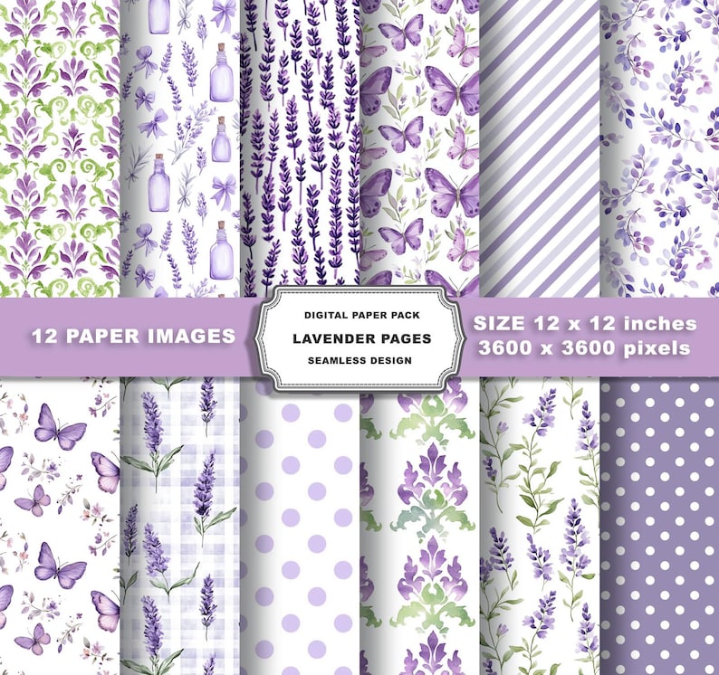 Lavender Digital Paper, Purple Floral Background for Scrapbooking ...