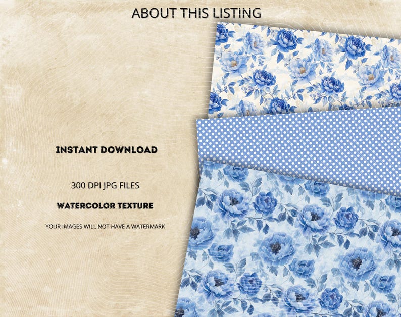 Watercolor Blue Floral Digital Paper, Seamless Pastel Pattern ...