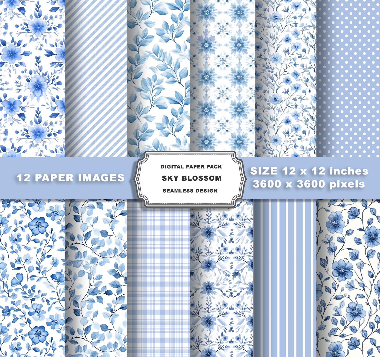 Watercolor Blue Floral Digital Paper, Seamless Shabby Chic Printable ...
