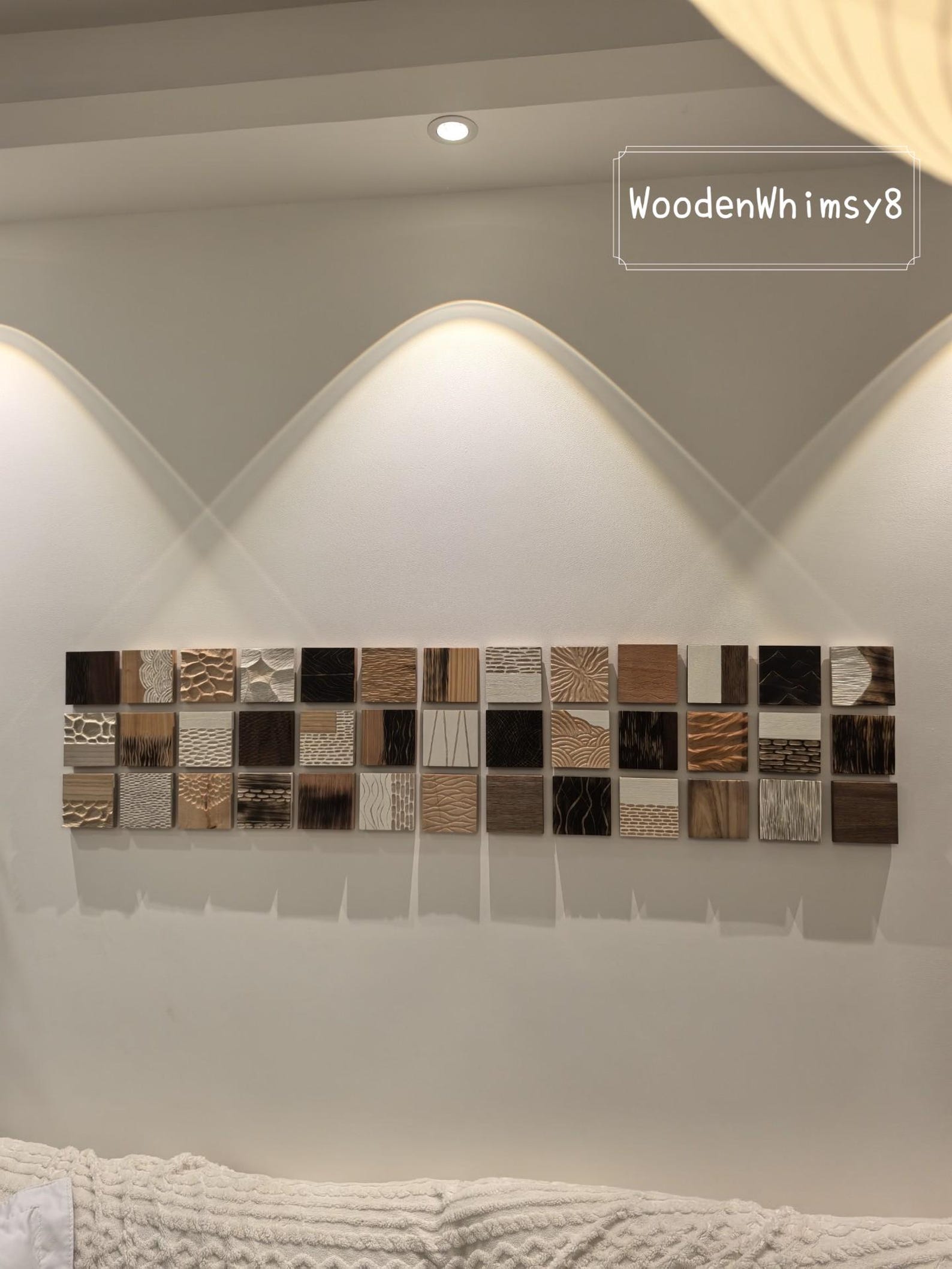 Wood Wall Art Tiles: Minimalist Natural Texture (hand Carved Solid Wood ...