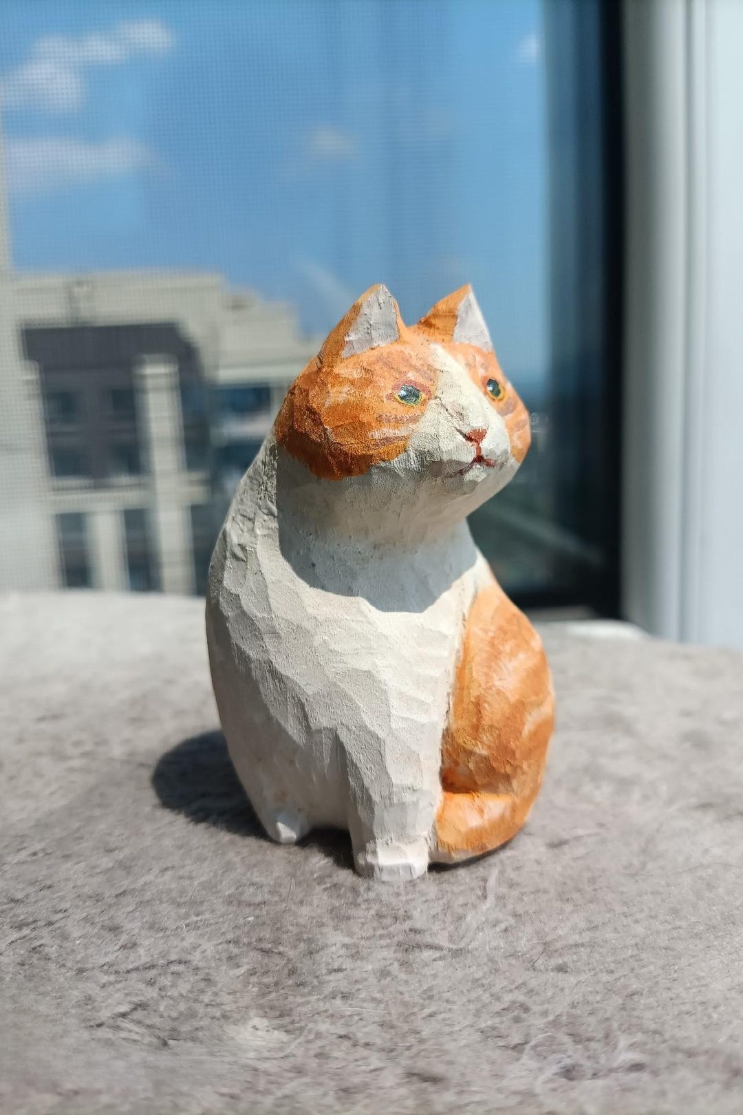 Hand Carved Wooden Standing Cat Statue Desktop Decoration Gift ...