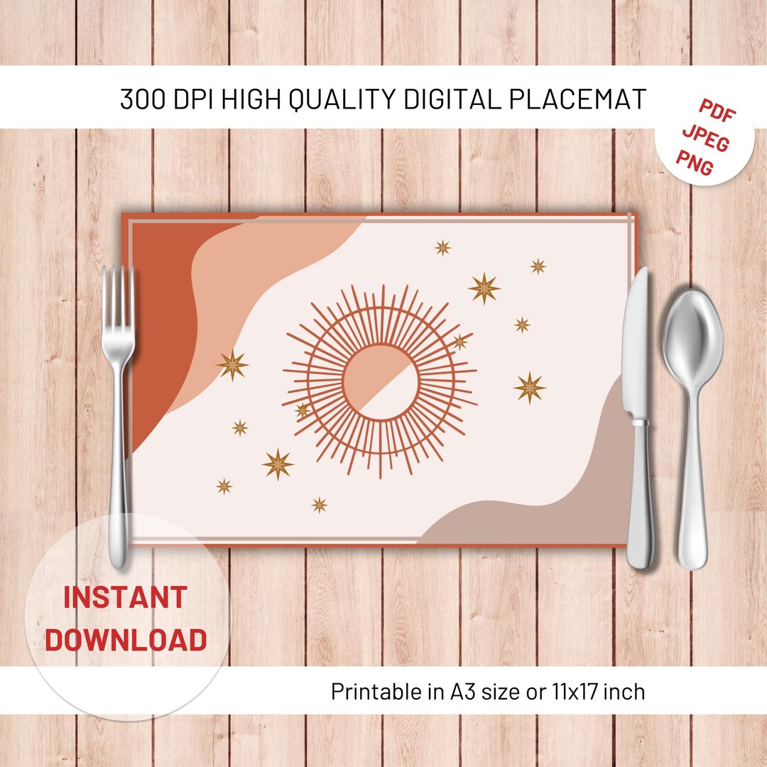Boho Sun and Stars Placemat, Aesthetic Table Decor, Digital Printable ...