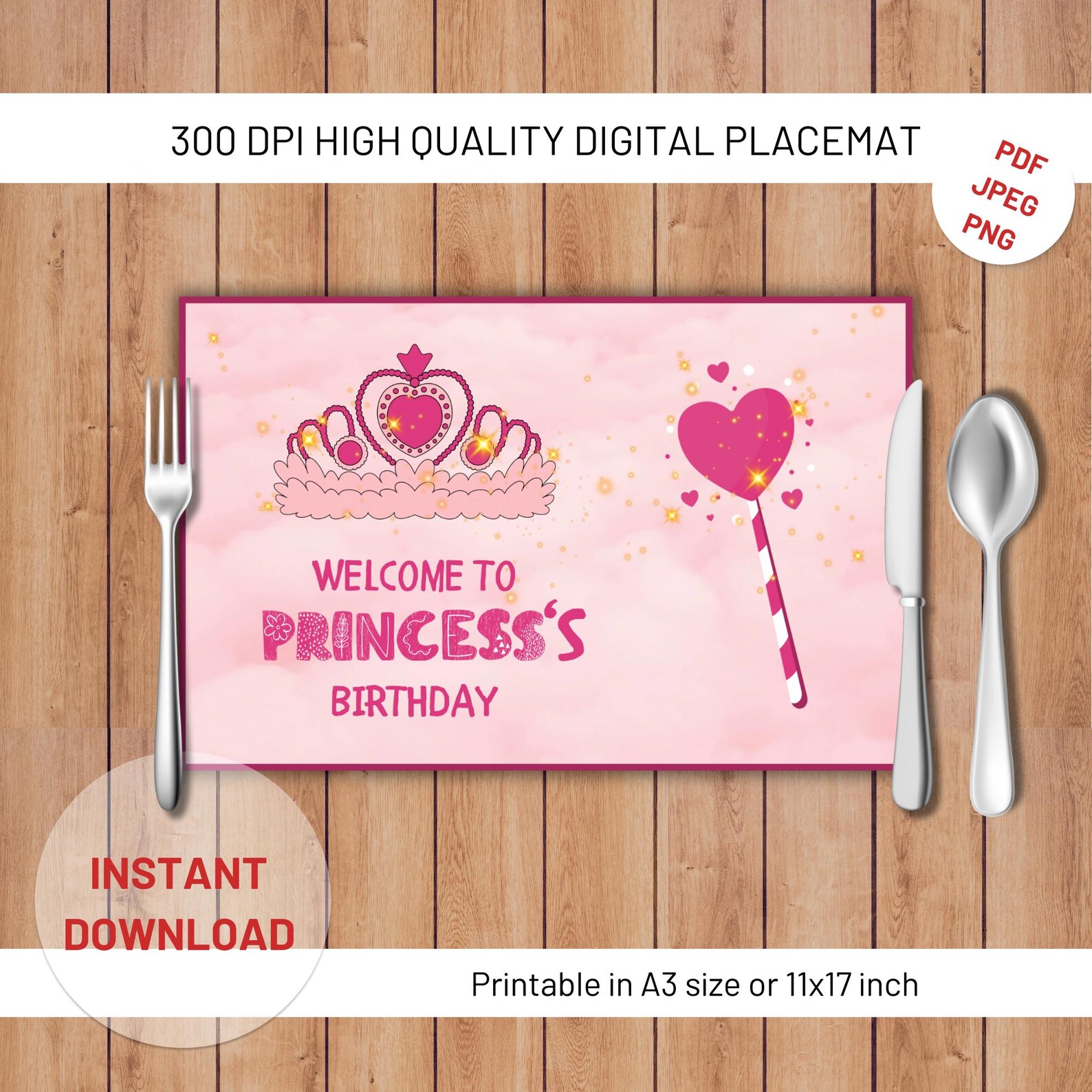 Princess-themed Printable Placemat | Party - Birthday Table Decor | A3 ...