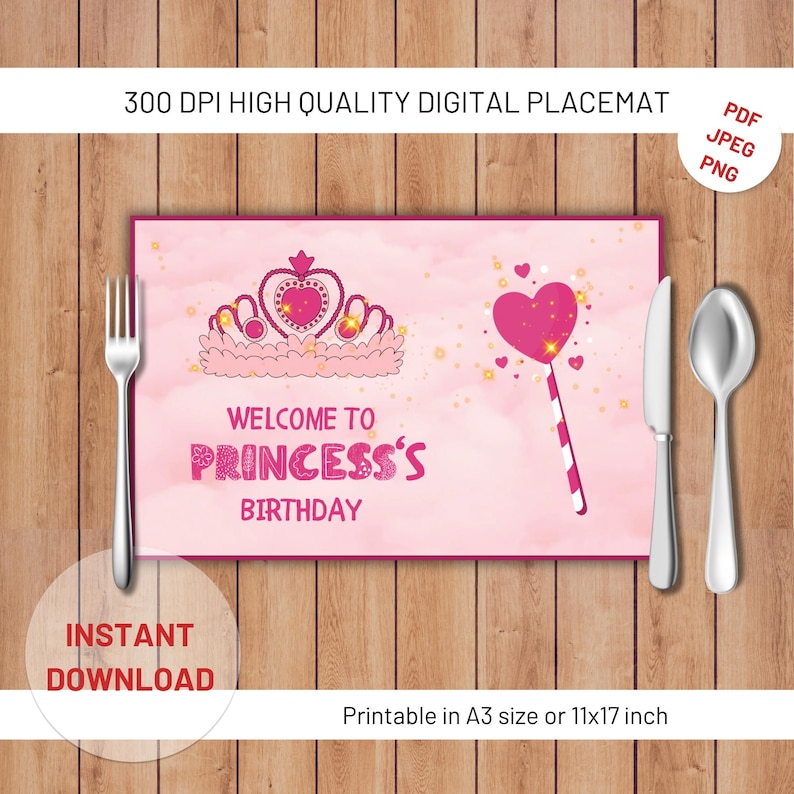 Princess-themed Printable Placemat | Party - Birthday Table Decor | A3 ...