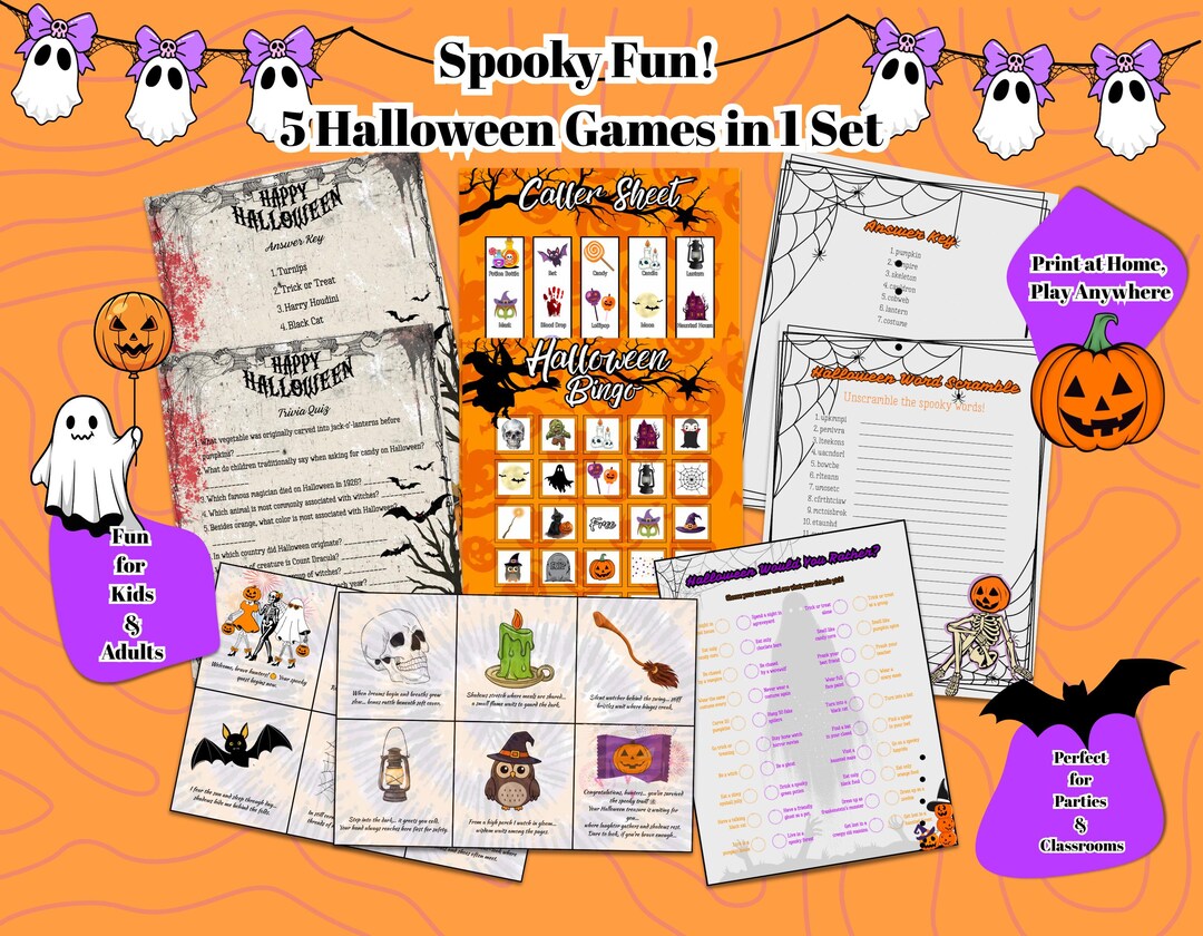 Printable Halloween Party Games Bundle | Bingo, Trivia (PDF Downloads ...