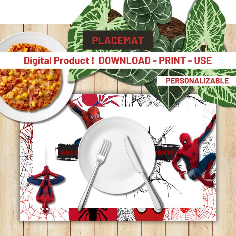 Personalized Spiderman Birthday Digital Placemat A3/17x11 Inches Party ...