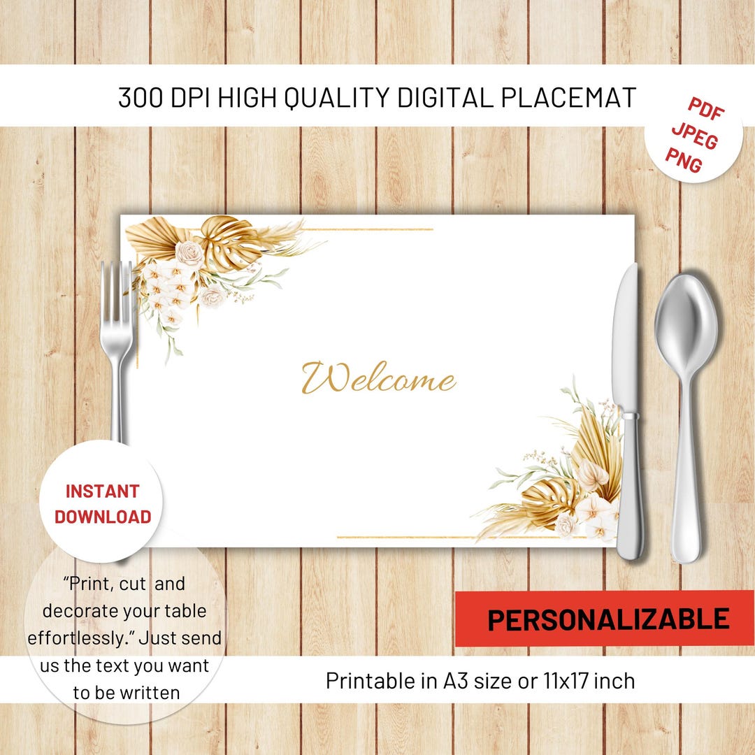 Luxurious Gold Floral Placemat | Elegant Customizable Digital Table ...
