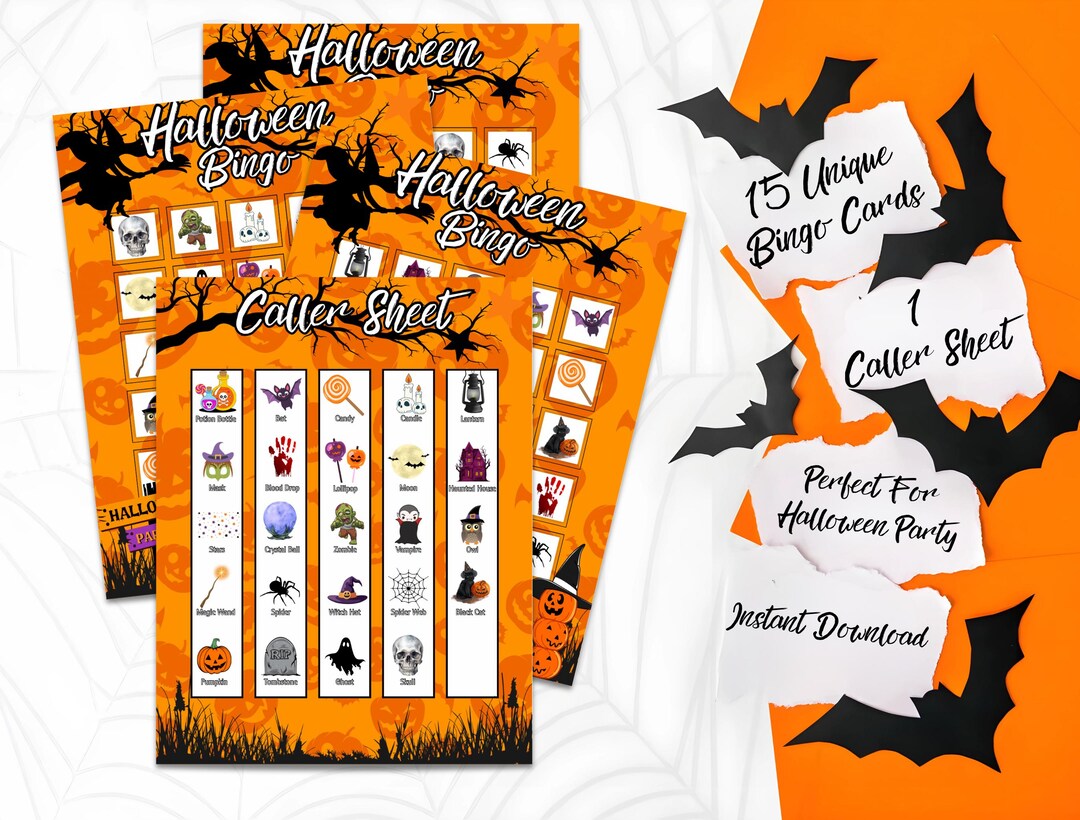 Halloween Bingo Game | 15 Printable Cards + Caller Sheet | Halloween ...
